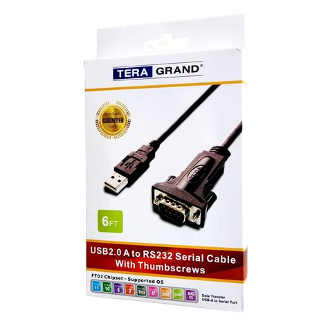 Tera Grand 6 Ft Usb 2 0 To Rs232 Serial Db9 Cable With Thumbscrews
