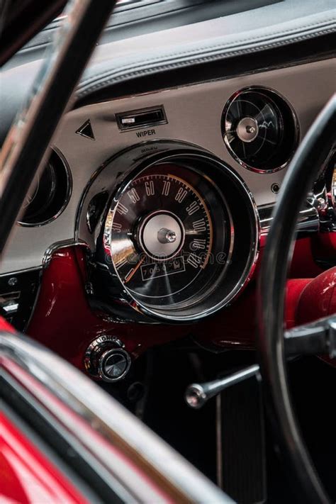Close Up Vertical Shot Of A Vintage Car Dashboard With Speedometer And