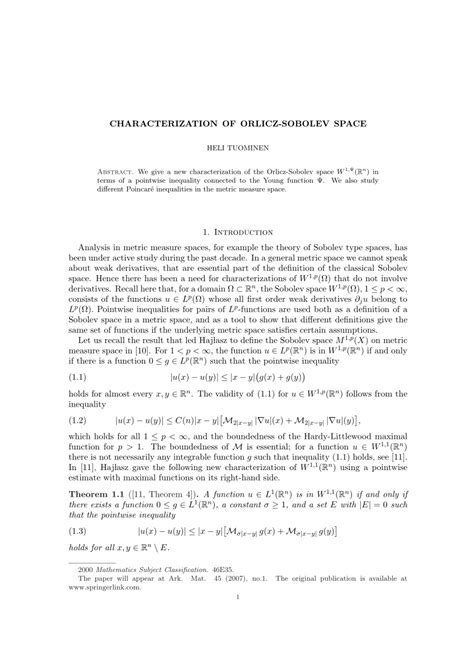 Pdf Characterization Of Orlicz Sobolev Space