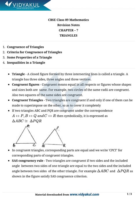 Class Th Math Triangles NCERT Notes CBSE