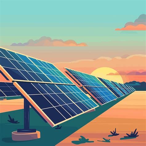 태양광 패널 터 일러스트레이션 태양광 전력 프리미엄 벡터