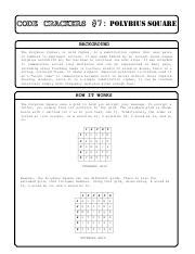 CodeCrackers PolybiusSquare Pdf Polybius Square BACKGROUND The Polybius Cipher Or Grid