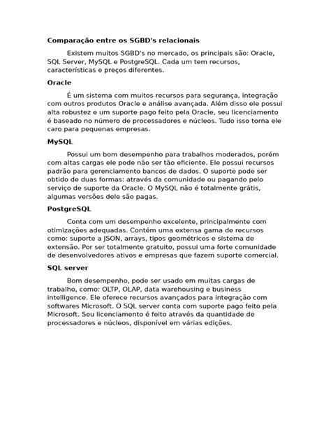 Comparativo Entre Sgbds Pdf