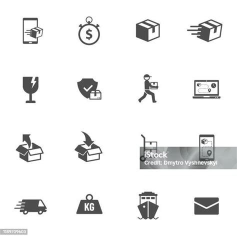 흰색 배경에 격리된 배송 및 배달 벡터 아이콘입니다 웹 모바일 앱 및 Ui 디자인을 위한 익스프레스 배송 및 글로벌 물류 아이콘 개체 그룹에 대한 스톡 벡터 아트 및 기타