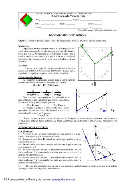 DecomposiÇÃo De ForÇas F2 Senγ F1 Senβ R Sen180 α
