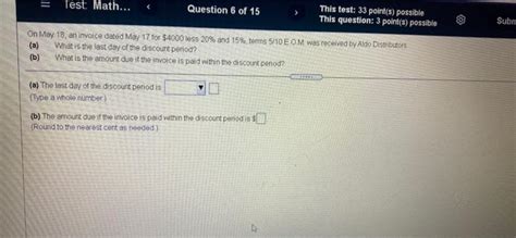 Solved Subm Test Math Question 6 Of 15 This Test 33