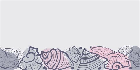 Frieze With Linear Drawing Of Seashells Texture With Ovals And Stripes