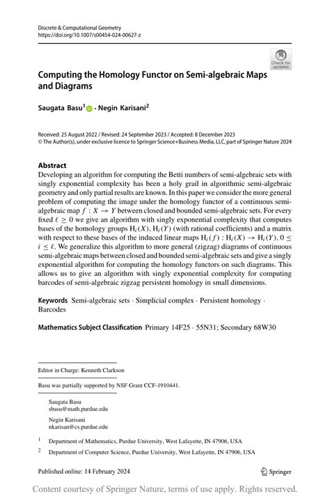 Computing The Homology Functor On Semi Algebraic Maps And Diagrams
