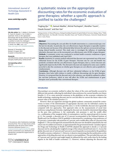 Pdf A Systematic Review On The Appropriate Discounting Rates For The Economic Evaluation Of