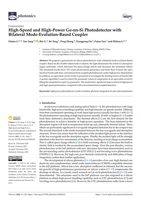 Pdf High Speed And High Power Ge On Si Photodetector With Bilateral