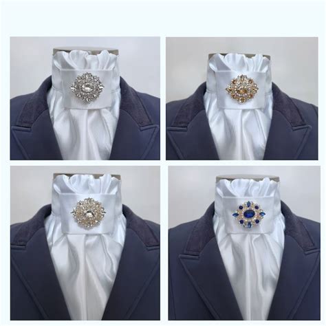 ERA Euro Charize Pre Tied Stock Tie White Satin With Crystal Brooch Etsy