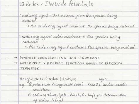 Ocr A A Level Chemistry Redox And Electrode Potentials Teaching Resources