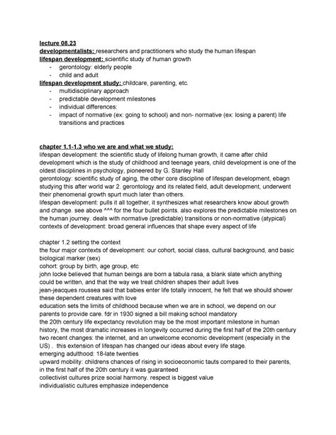 psy 230 lecture notes exam 1 lecture 08 developmentalists