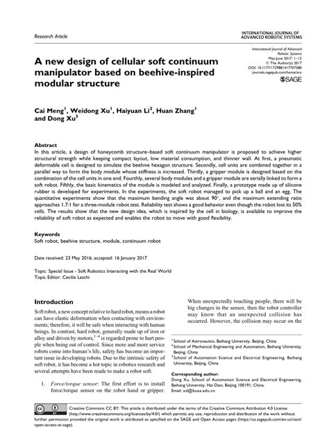 Pdf A New Design Of Cellular Soft Continuum Manipulator Based On Beehive Inspired Modular