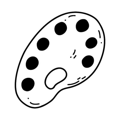 손으로 그린 낙서 팔레트 페인트 개요 블랙 아이콘 벡터 스케치 그림 인쇄 색칠 페이지 아이 디자인 로고에 대 한 예술가의 페인트 팔레트의 그림 프리미엄 벡터