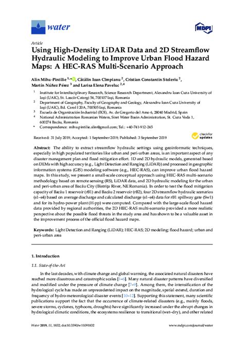 Pdf Using High Density Lidar Data And 2d Streamflow Hydraulic