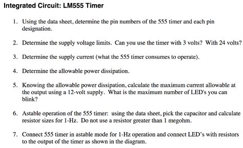 Solved Integrated Circuit Lm555 Timer 1 Using The Data