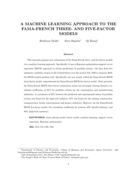 Pdf A Machine Learning Approach To The Fama French Three And Five Factor Models