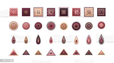 기하학적 요소가 있는 벡터 보헤미안 장식 세트입니다 플랫 스타일 0명에 대한 스톡 벡터 아트 및 기타 이미지 0명 개념 개체 그룹 Istock