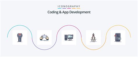 Coding And App Development Line Filled Flat 5 Icon Pack Including measure. system. entertainment ...
