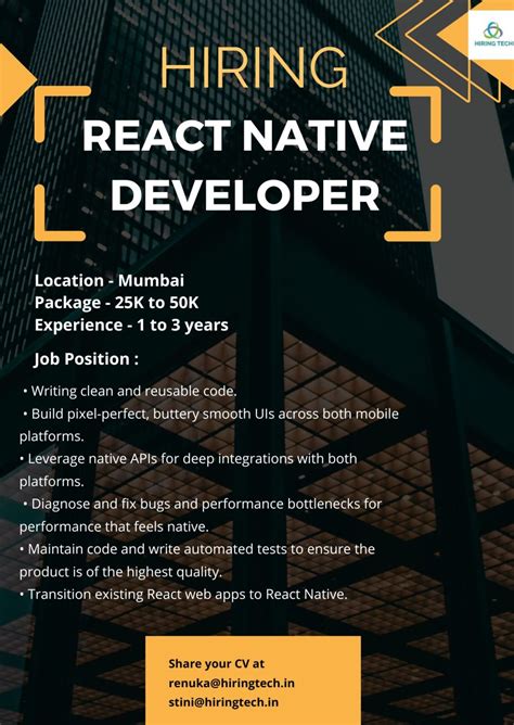 Hiring Tech On Linkedin Developer React Mumbai Reactnative