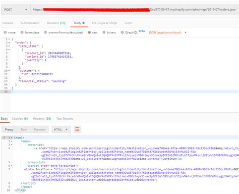 Javascript Creating A Shopify Order Via Postman Shopify Api Stack Overflow
