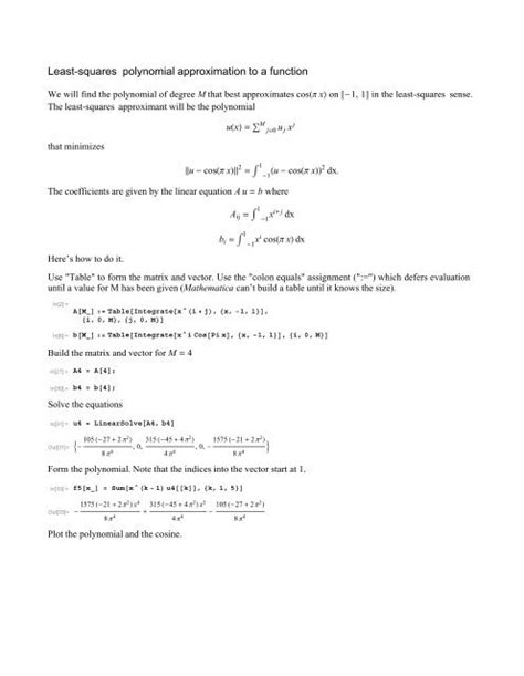 least squares polynomial approximation to a function