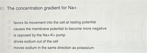 Solved The Concentration Gradient For Na Favors Its Movement