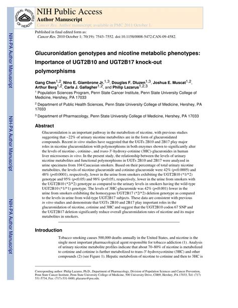 Pdf Glucuronidation Genotypes And Nicotine Metabolic Phenotypes Importance Of Functional