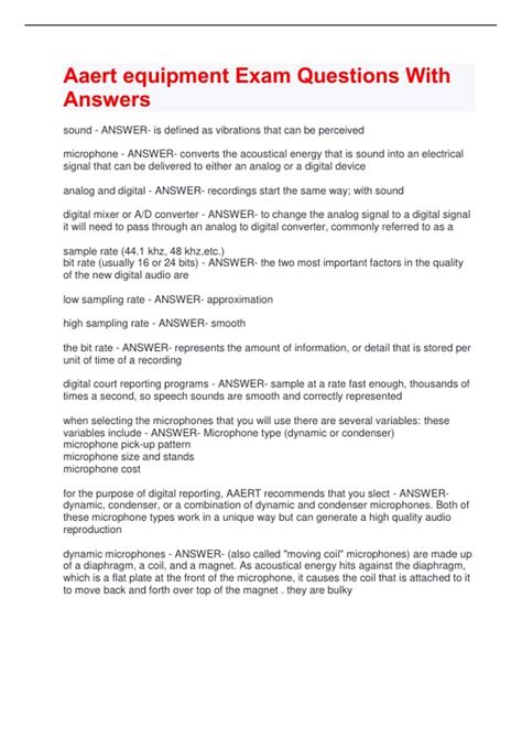 aaert equipment exam questions with answers aaert equipment stuvia us