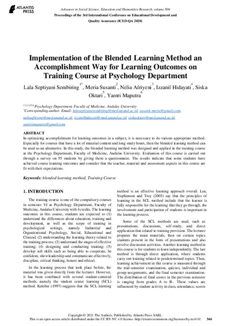 Pdf Implementation Of The Blended Learning Method An Accomplishment Way For Learning Outcomes