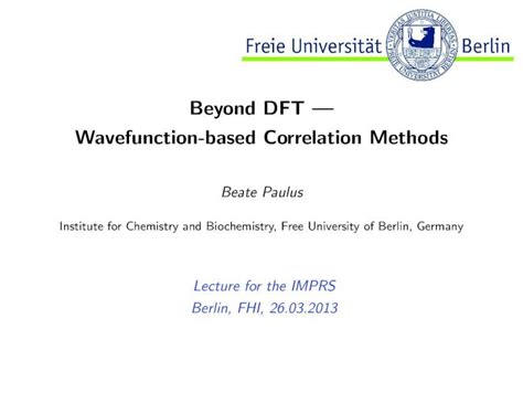 Pdf Beyond Dft Wavefunction Based Correlation Methods · B Paulus