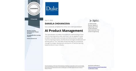 daniela chovancová on linkedin completion certificate for ai product