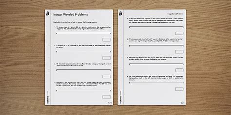 Integer Worded Problems Worksheet Teacher Made Twinkl