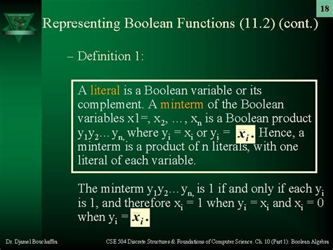 Chapter 11 Part 1 Boolean Algebra Boolean Functions