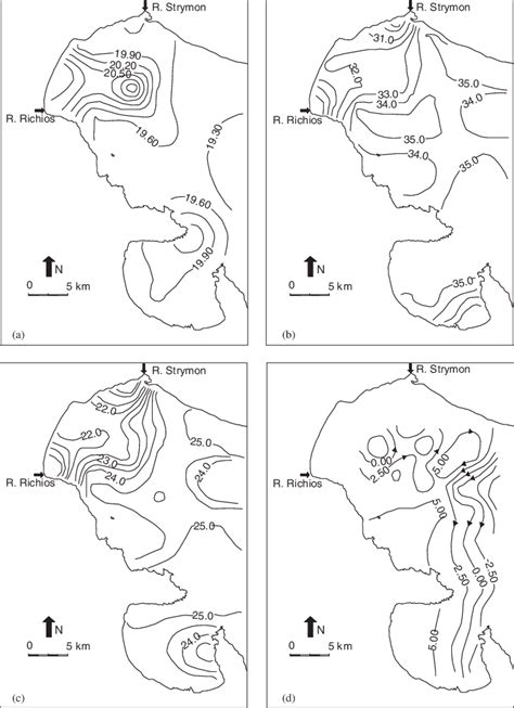Spatial Distribution Of A Temperature In 1c B Salinity C