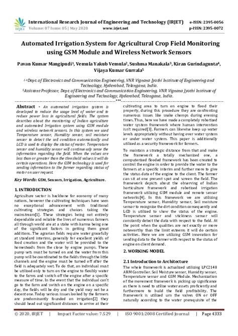 Pdf Irjet Automated Irrigation System For Agricultural Crop Field Monitoring Using Gsm Module