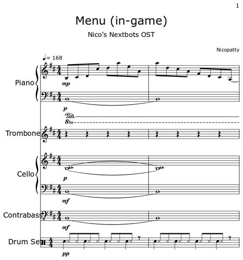 Menu In Game Sheet Music For Piano Trombone Cello Contrabass