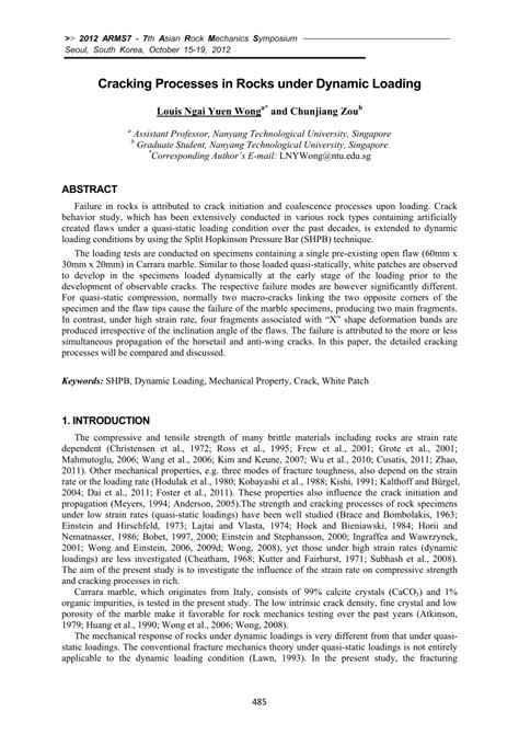Pdf Cracking Processes In Rocks Under Dynamic Loading