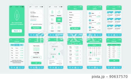 Set of UI UX GUI screens Ecology app flat のイラスト素材 90637570 PIXTA