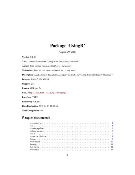 Package Usingr The Comprehensive R Archive Network