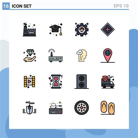 Editable Vector Line Pack Of 16 Simple Flat Color Filled Lines Of Diamond Service Efficiency