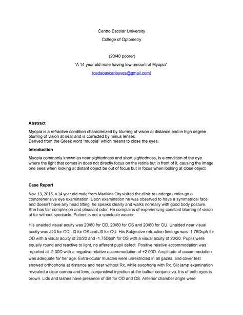 Case No 1 Case 1 Centro Escolar University College Of Optometry