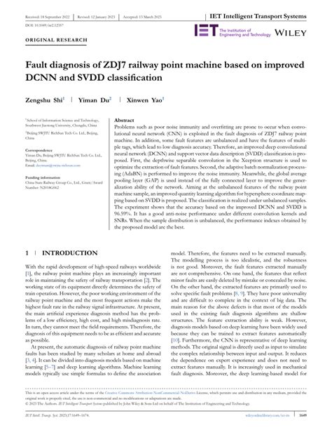 Pdf Fault Diagnosis Of Zdj7 Railway Point Machine Based On Improved