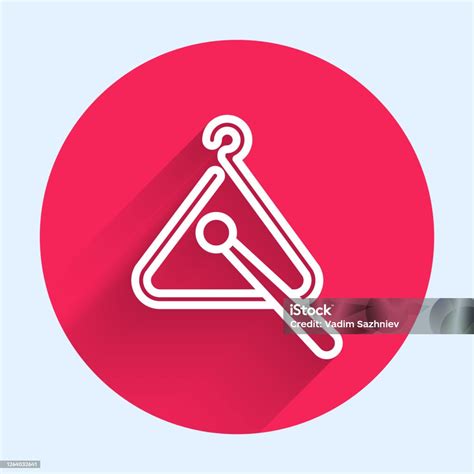 긴 그림자로 격리 된 화이트 라인 삼각형 악기 아이콘 빨간색 원 버튼입니다 벡터 일러스트레이션 각도에 대한 스톡 벡터 아트 및 기타 이미지 Istock