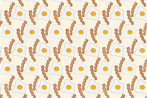 트렌디한 색조의 튀긴 계란과 베이컨 스트립을 식욕을 돋우는 요리 세계 계란의 날을 위한 매끄러운 패턴 패스트 푸드 건강에 좋지 않은 음식에 대한 스톡 벡터 아트 및 기타