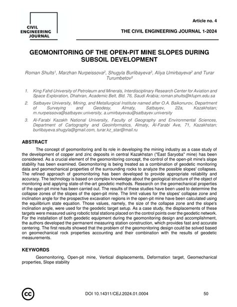 PDF GEOMONITORING OF THE OPEN PIT MINE SLOPES DURING SUBSOIL DEVELOPMENT