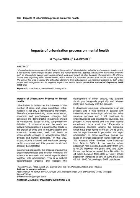 Pdf Impacts Of Urbanization Process On Mental Health