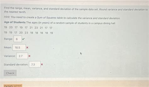 solved find the range mean variance and standard
