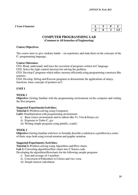 23nm Cp Lab Syllabus Regulations I Year I Semester Computer